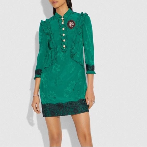 Coach | Dresses | Coach Green And Black Mini Dress | Poshmark